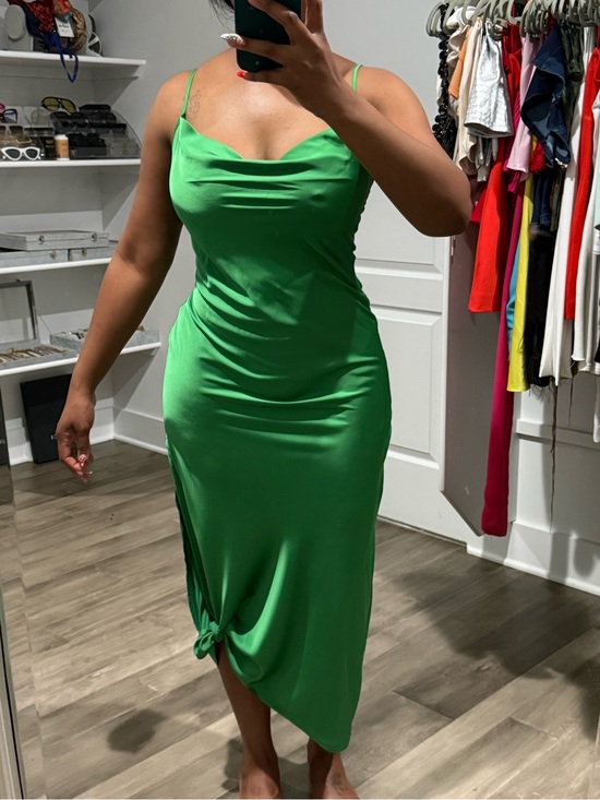 Dresses | Satin Cowl Neck Slip Dress In Green | Poshmark